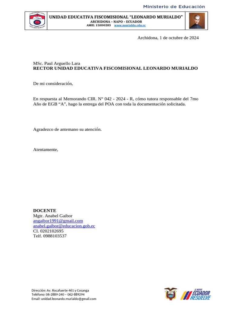 Oficio 1. ENTREGA DOCUMENTOS RECTORADO 10MO POA | PDF