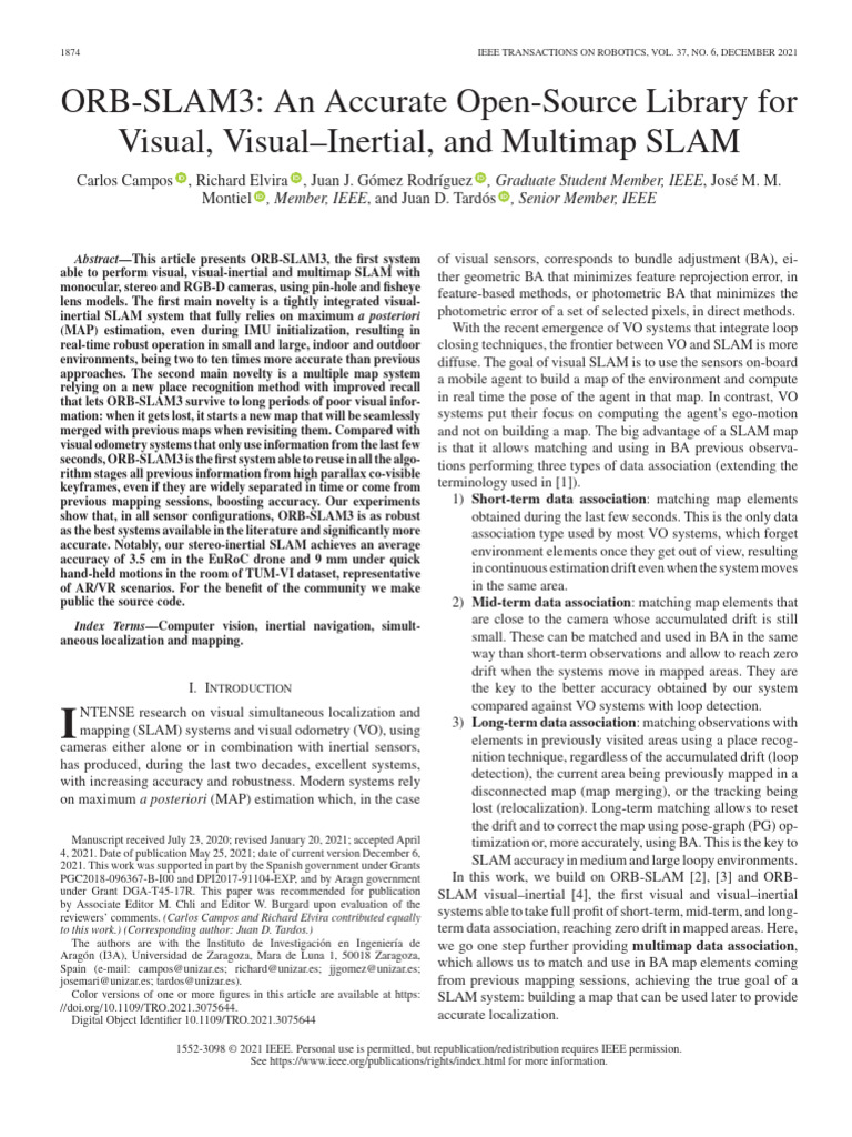 ORB-SLAM3 An Accurate Open-Source Library For Visual VisualInertial and ...