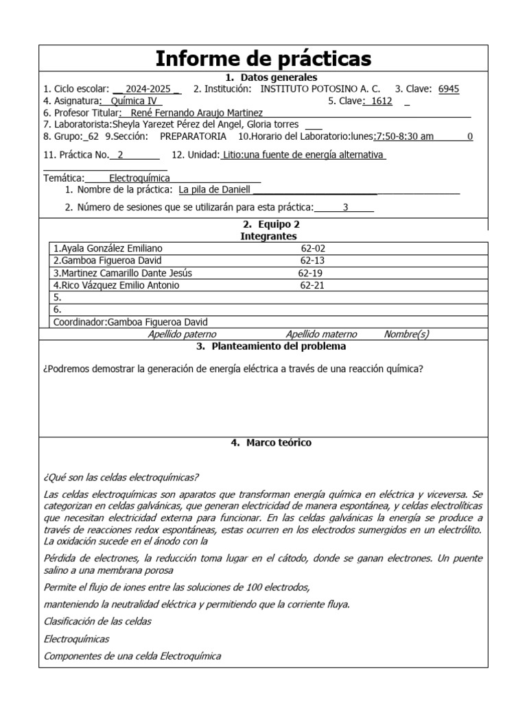 INFORME QUIMICA PRACTICA 2 | PDF | Electrodo | Electroquímica