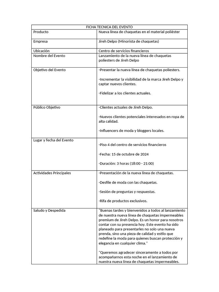 FICHA TECNICA DEL EVENTO | PDF