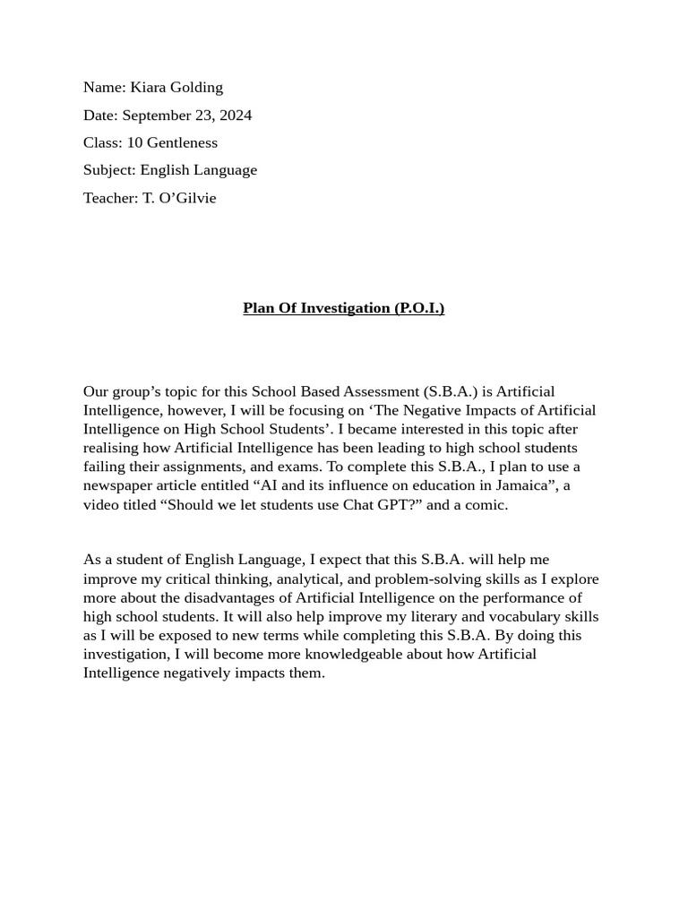 Plan of Investigation | PDF | Social Science