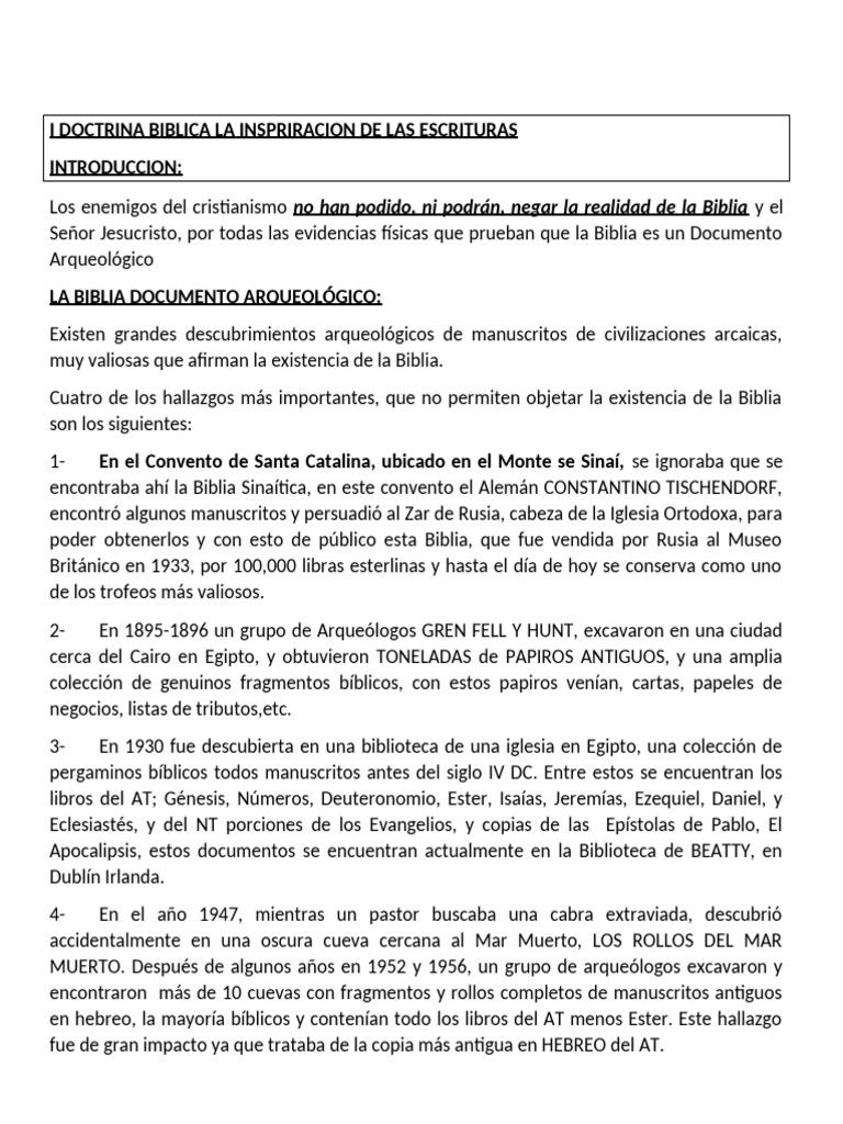 I Doctrina Biblica La Inspriracion de Las Escrituras Leccion 3 | PDF ...