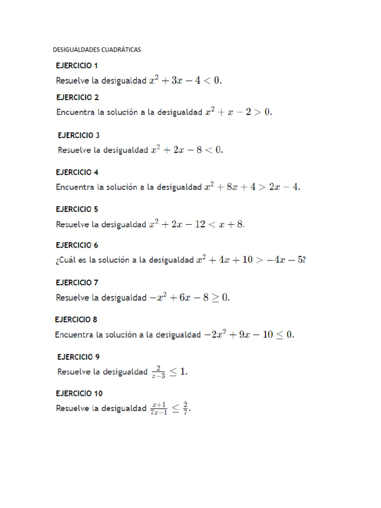 DESIGUALDADES CUADRÁTICAS | PDF