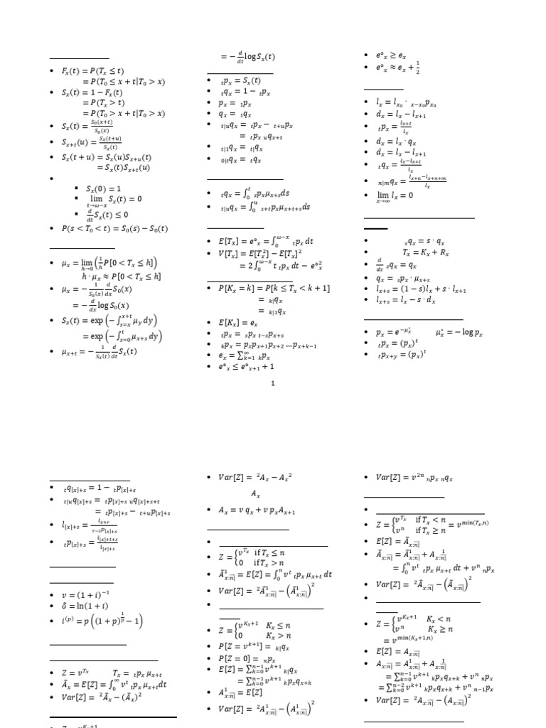 Life Insurance Mathematics A Formulas | PDF | Actuarial Science ...