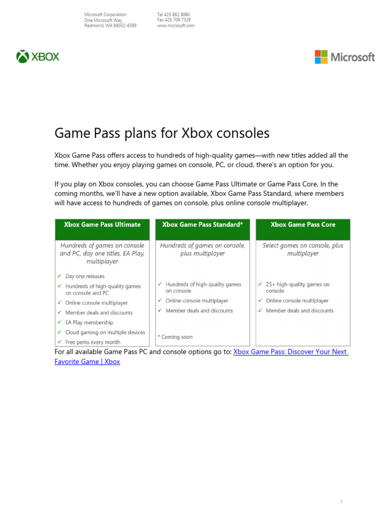 Game Pass Plans For Xbox Consoles: - , There's A | PDF | Sports ...