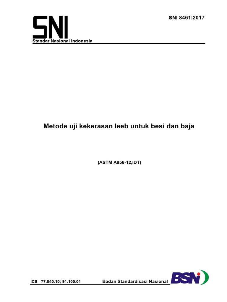 2017 - SNI 8461 - 2017 Tentang Metode Uji Kekerasan Leeb Untuk Besi Dan ...