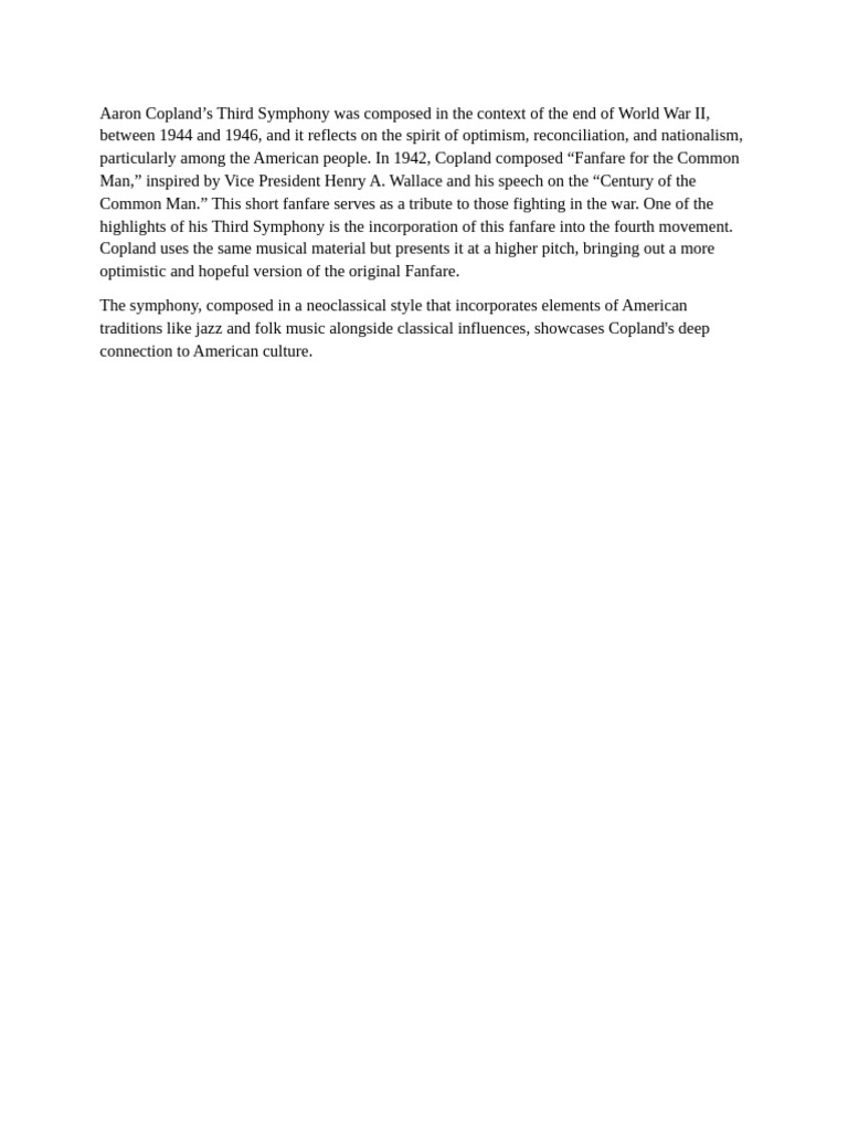 Aaron Copland Symphony 3 | PDF | Art