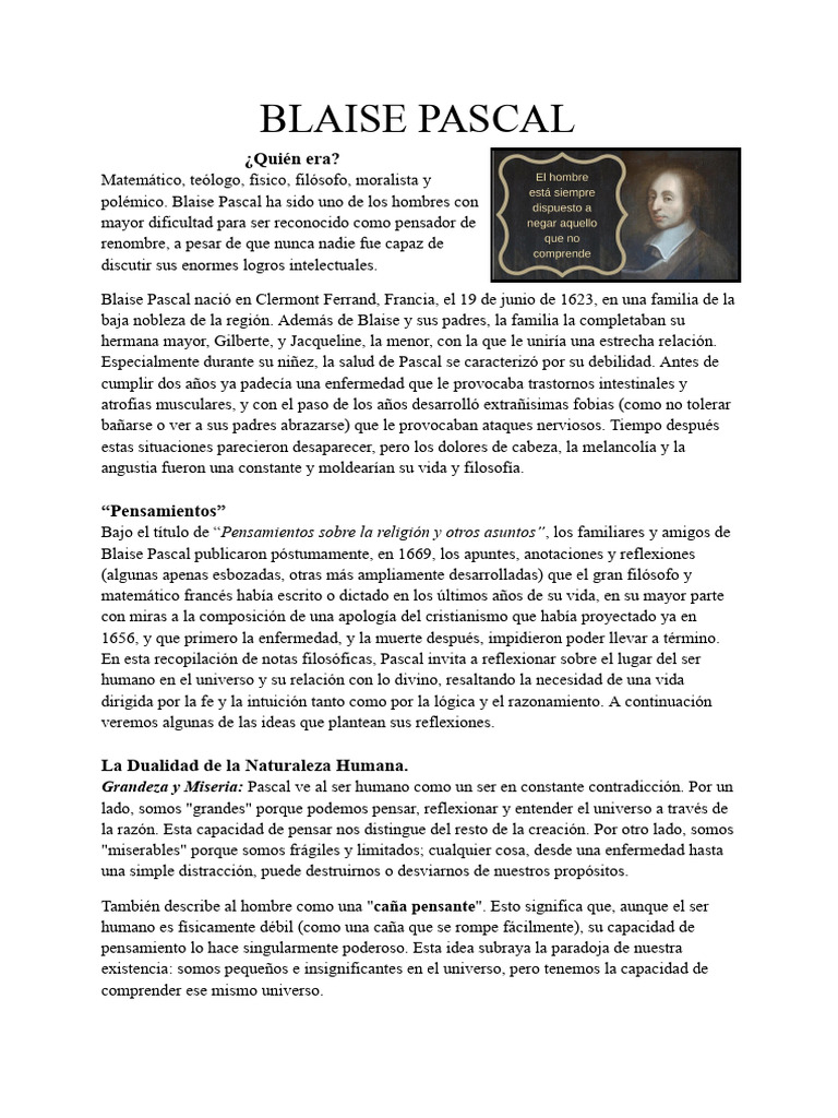 BLAISE PASCAL | PDF | Pensamiento | Razón