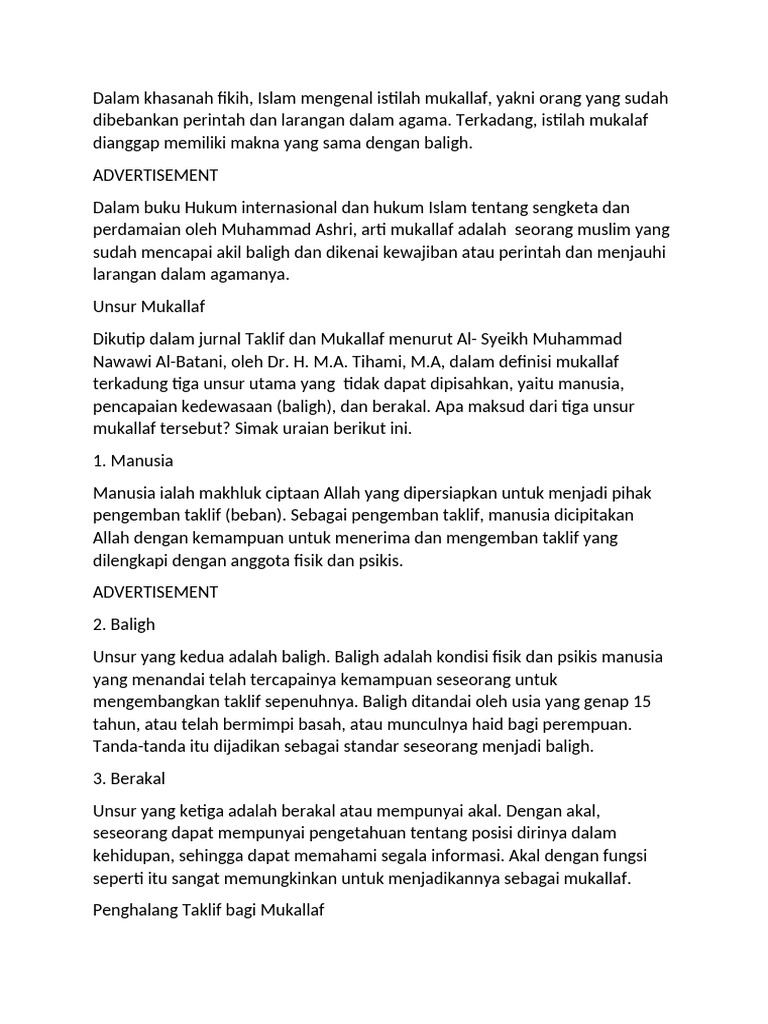 Pengertian dan Unsur Mukallaf dalam Islam | PDF