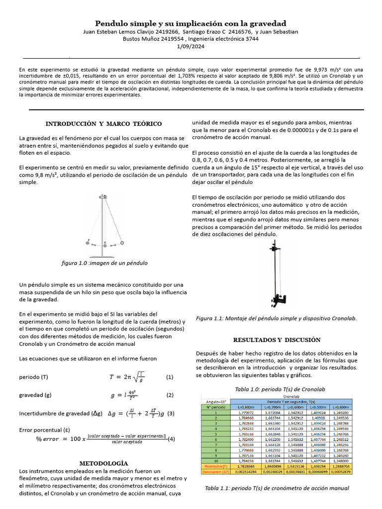 Pendulo Simple | PDF | Péndulo | Medición