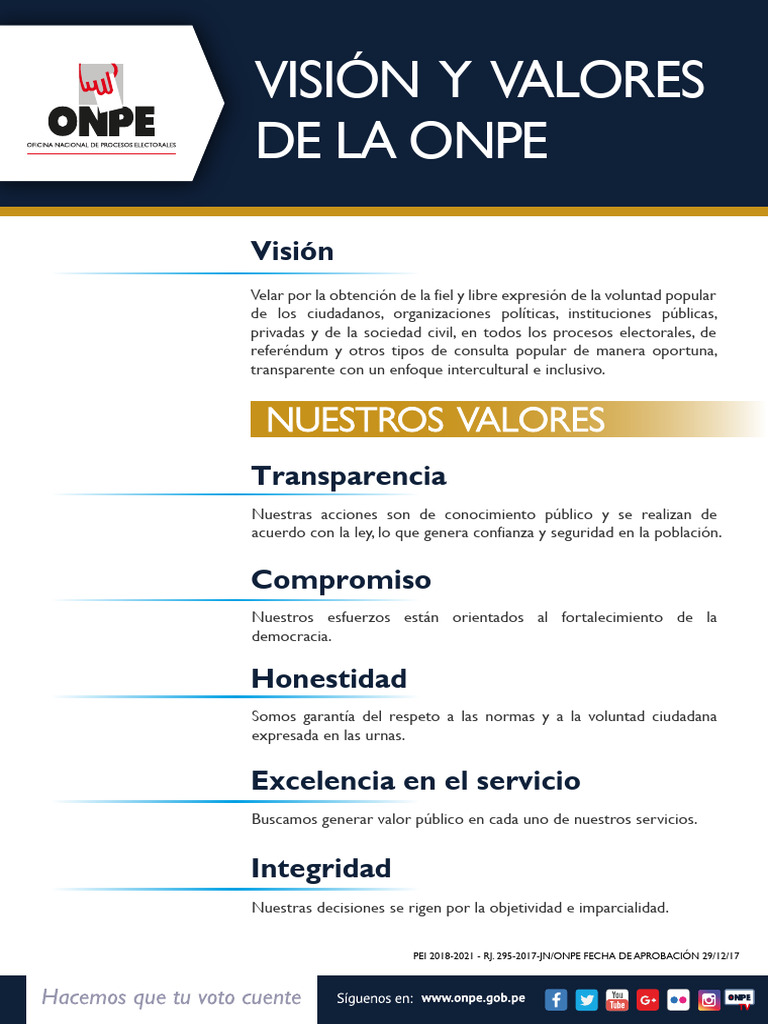 Visión y Valores de la ONPE | PDF