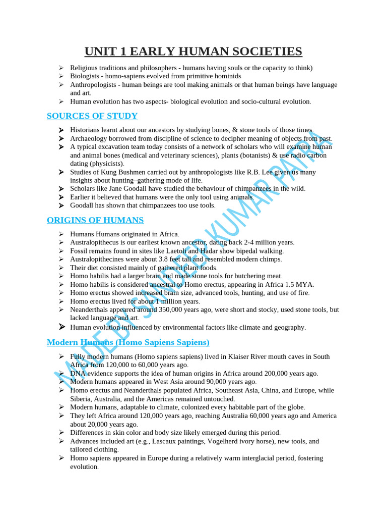 Mhi 01 Unit 1 Early Human Societies | PDF | Homo | Human