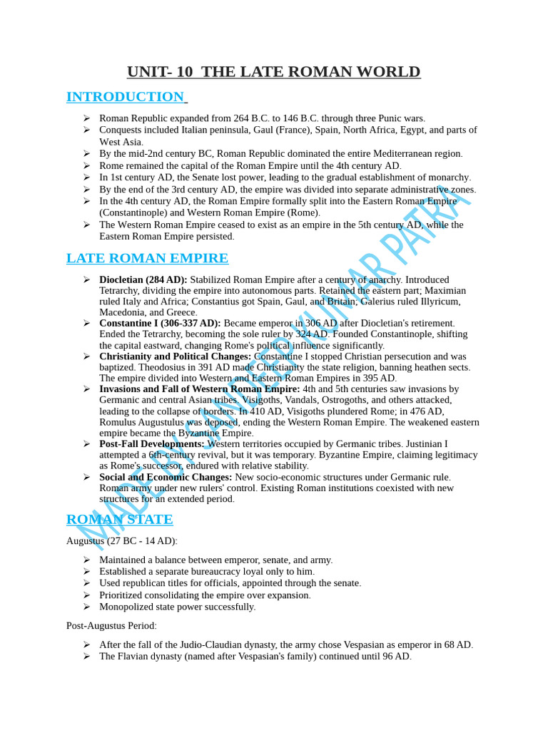 MHI 01 Unit 10 The Late Roman World | PDF | Roman Empire | Ancient Rome