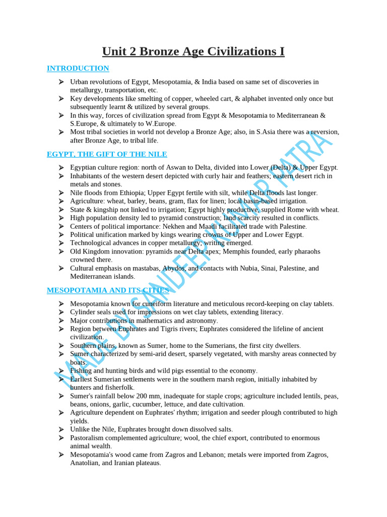 MHI 01 Unit 2 Bronze Age Civilizations I | PDF | Sumer | Ancient Egypt