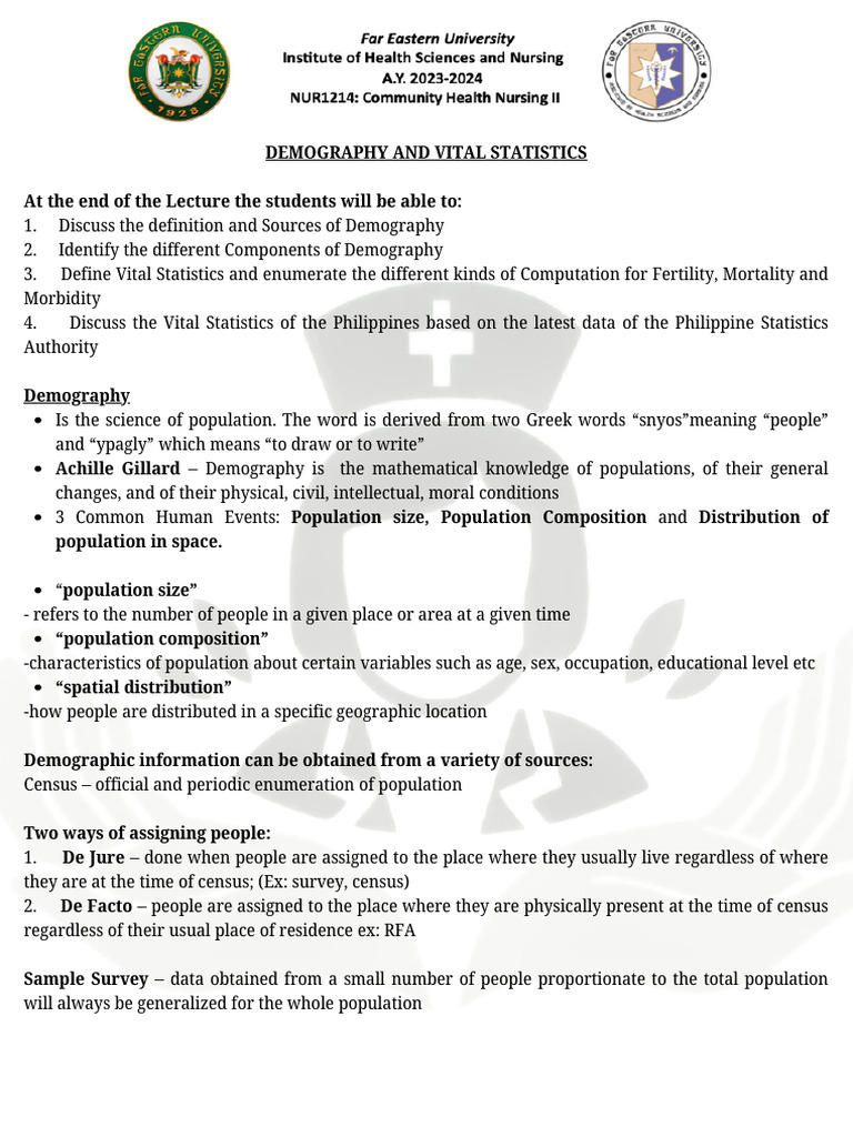 Demography and Vital Statistics | PDF | Demography | Mortality Rate