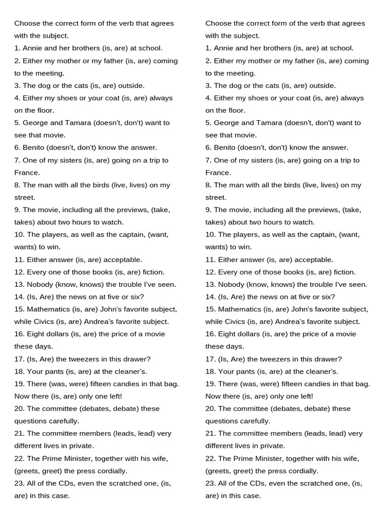 Pre Test Subject Verb Agreement | PDF | Foreign Language Studies
