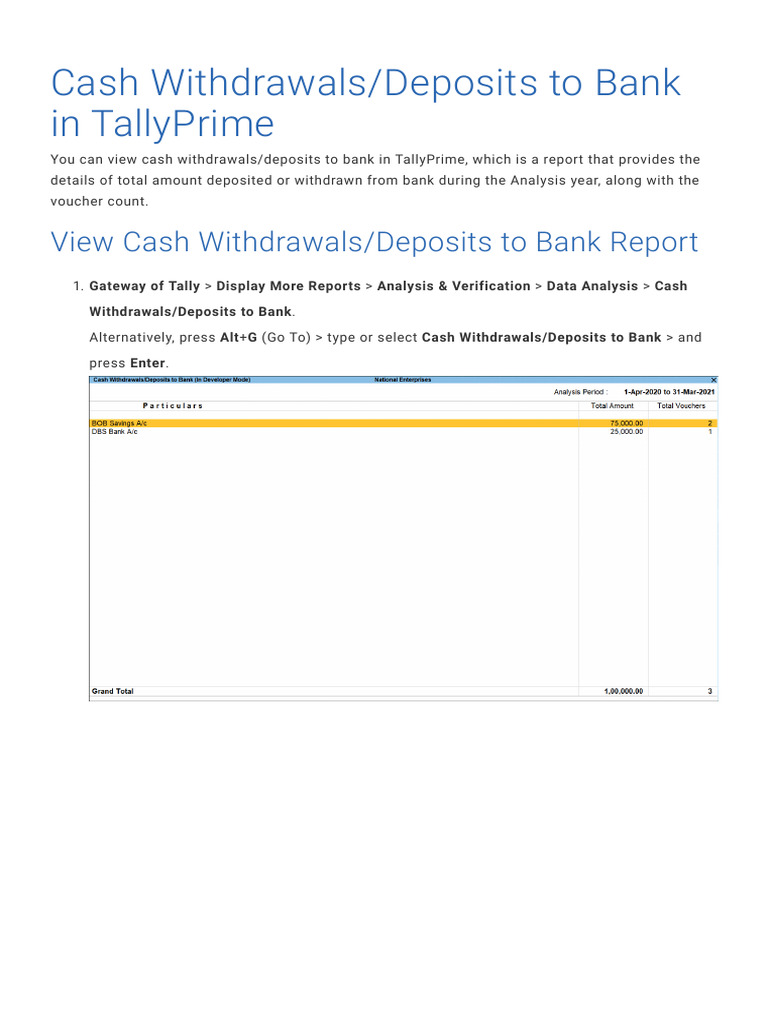 cash-withdraw-deposit-to-bank-tally | PDF | Banks | Cash