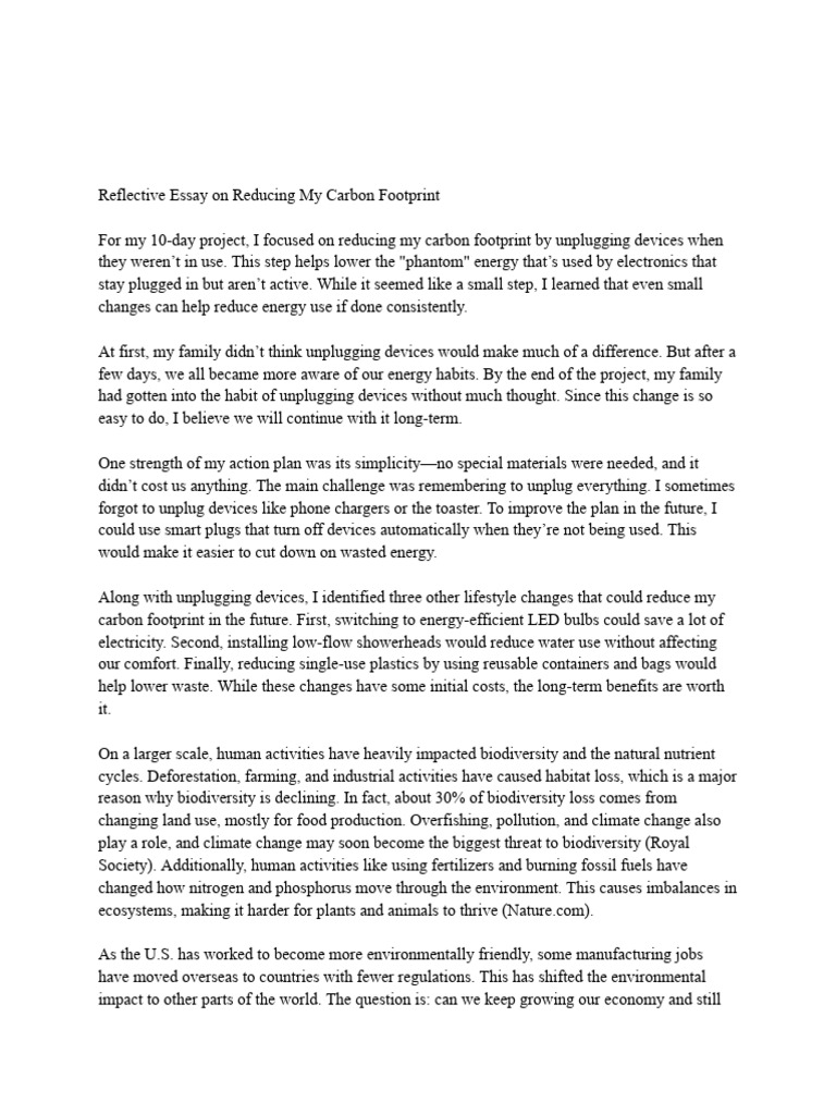 Reducing My Carbon Footprint: A Reflection | PDF | Human Impact On The ...