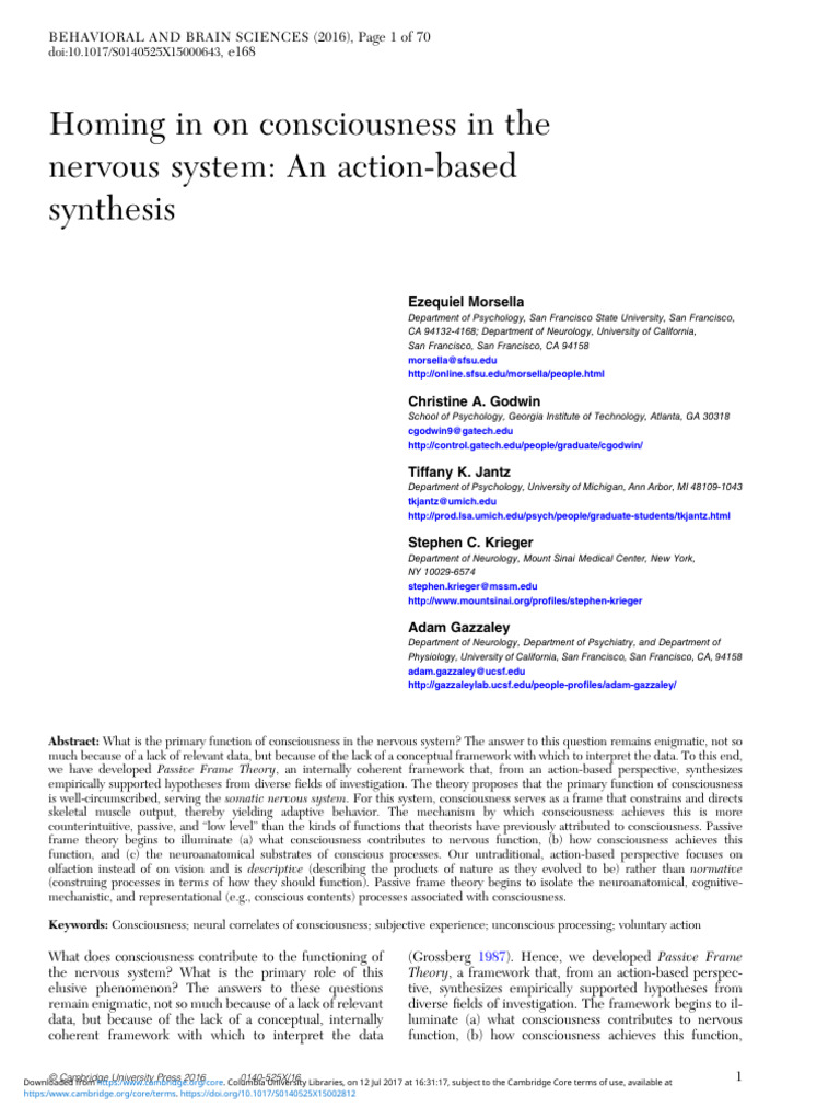 Consciousness in Nervous System | PDF | Consciousness | System