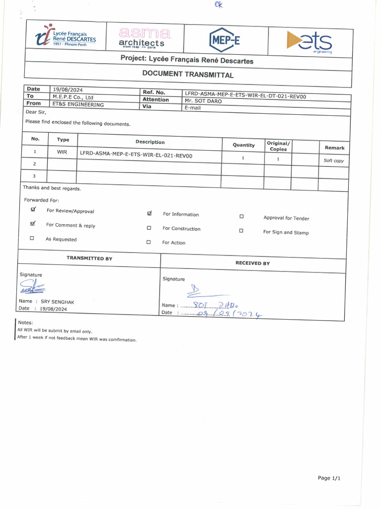 21.LFRD Asma Mep e Ets Wir El 021 Rev00 Installation of Cable Tray | PDF