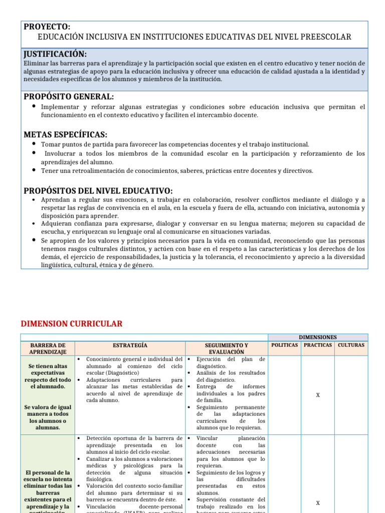 Proyecto de educacion inclusiva | PDF | Aprendizaje | Evaluación
