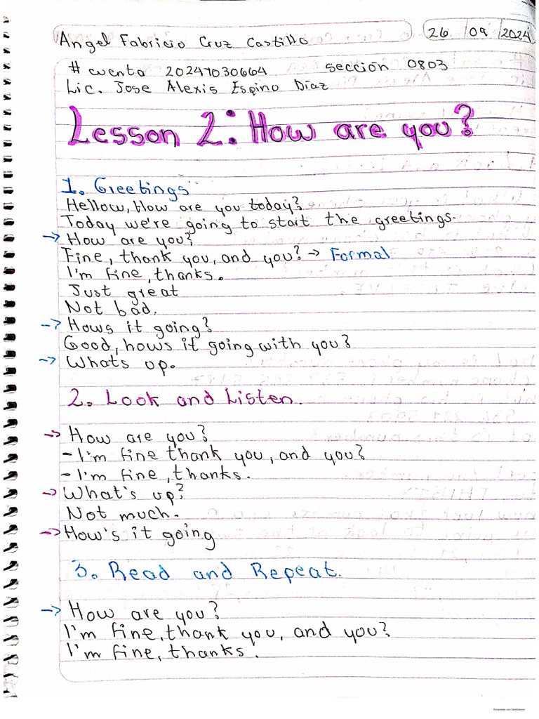 TOMA DE NOTAS 2 INGLES How Are You UNAH | PDF