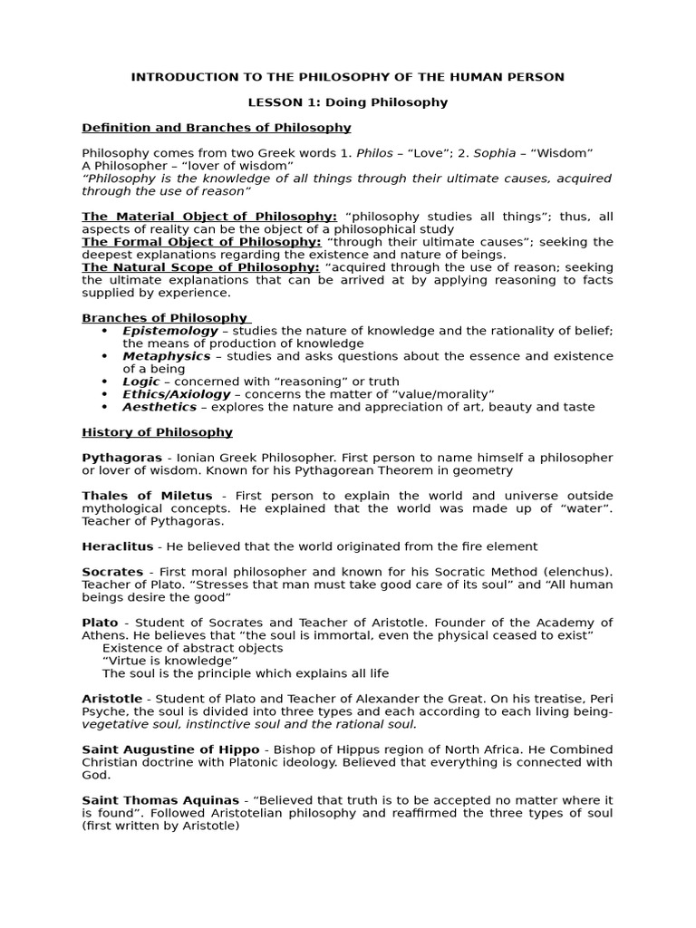 INTRO To PHILO LESSONS 1 4 | PDF | Soul | Truth
