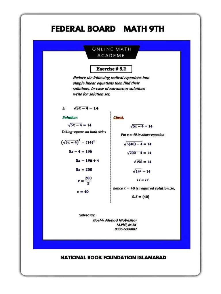 Mathematics 9th Class Federal Board Pdf