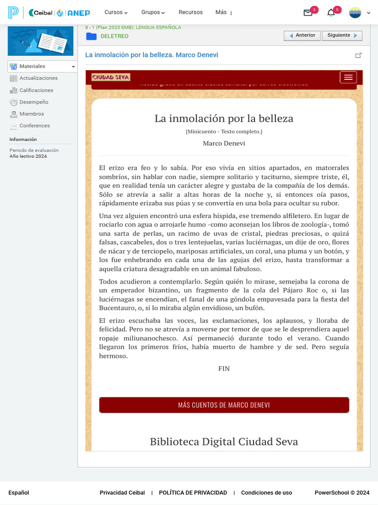 La Inmolación Por La Belleza. Marco Denevi Schoology | PDF