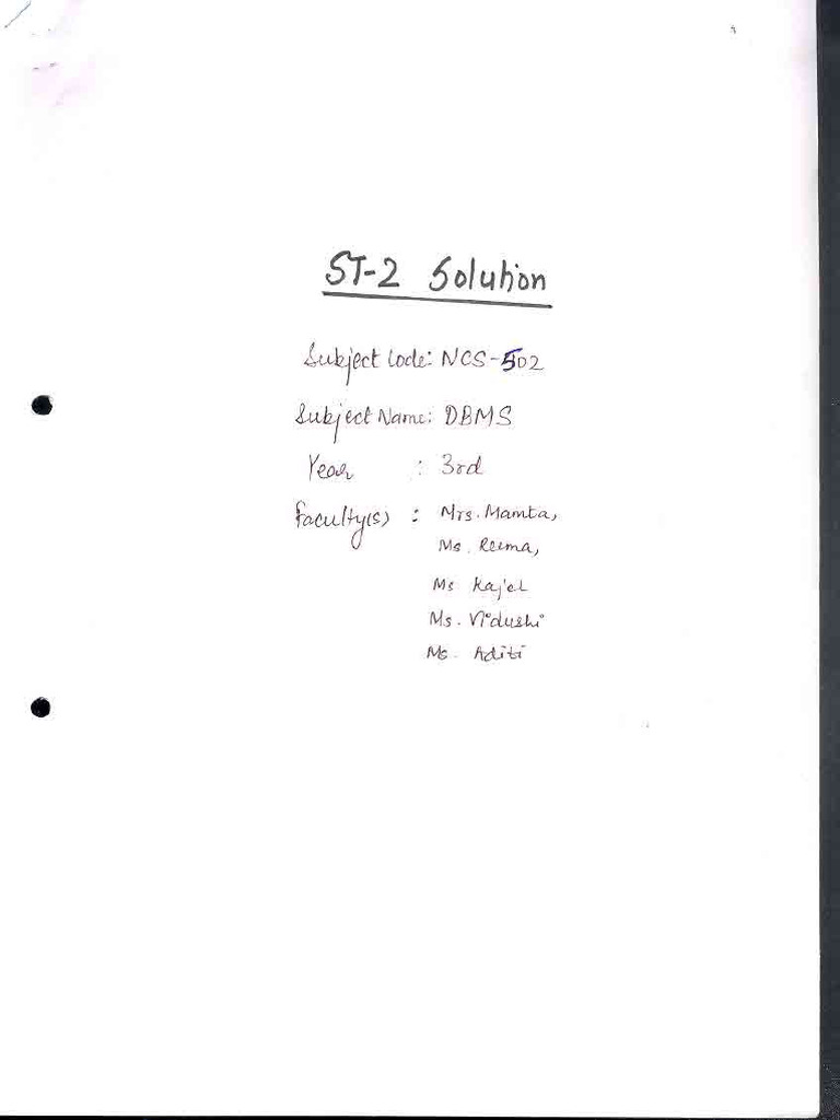 Database Managment System NCS-502 ST-2 Sol Odd 16-17 | PDF