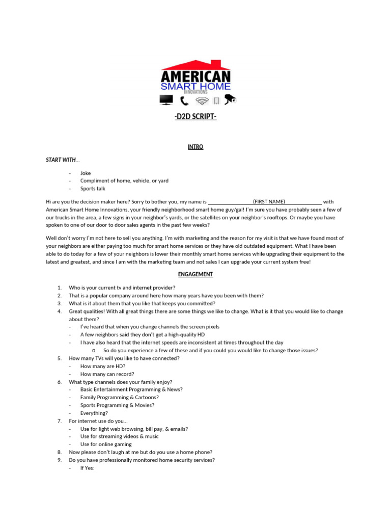 D2D SCRIPT PDF High Definition Television Cable Television