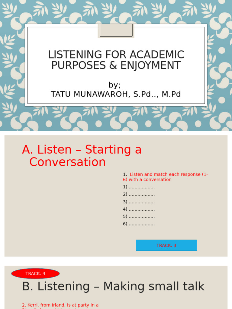 Listening For Academic Purposes & Enjoyment | PDF | Foreign Language Studies
