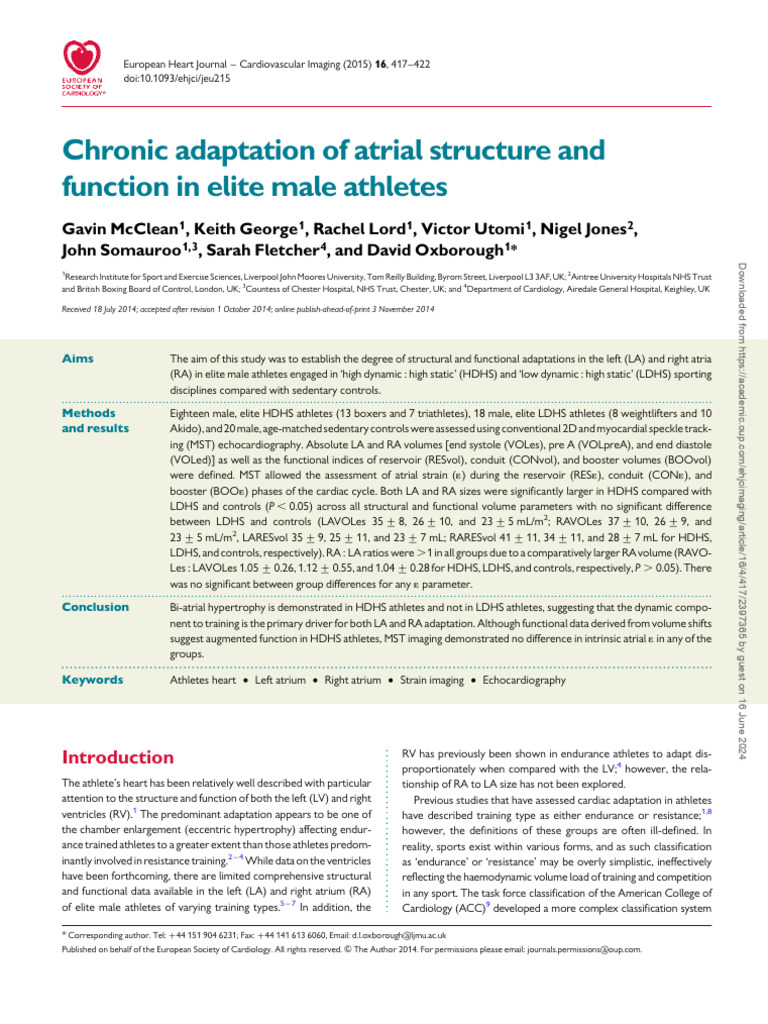 Chronic Adaptation of Atrial Structure and | PDF | Diastole | Atrium ...