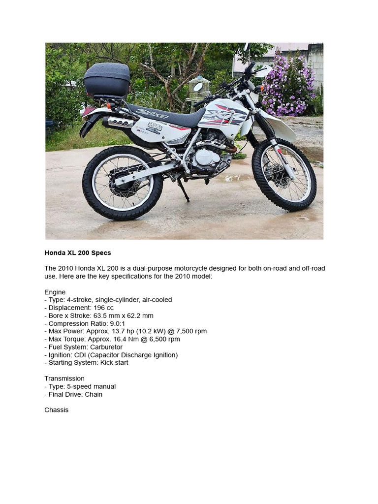 Honda XL 200 Specifications Overview | PDF