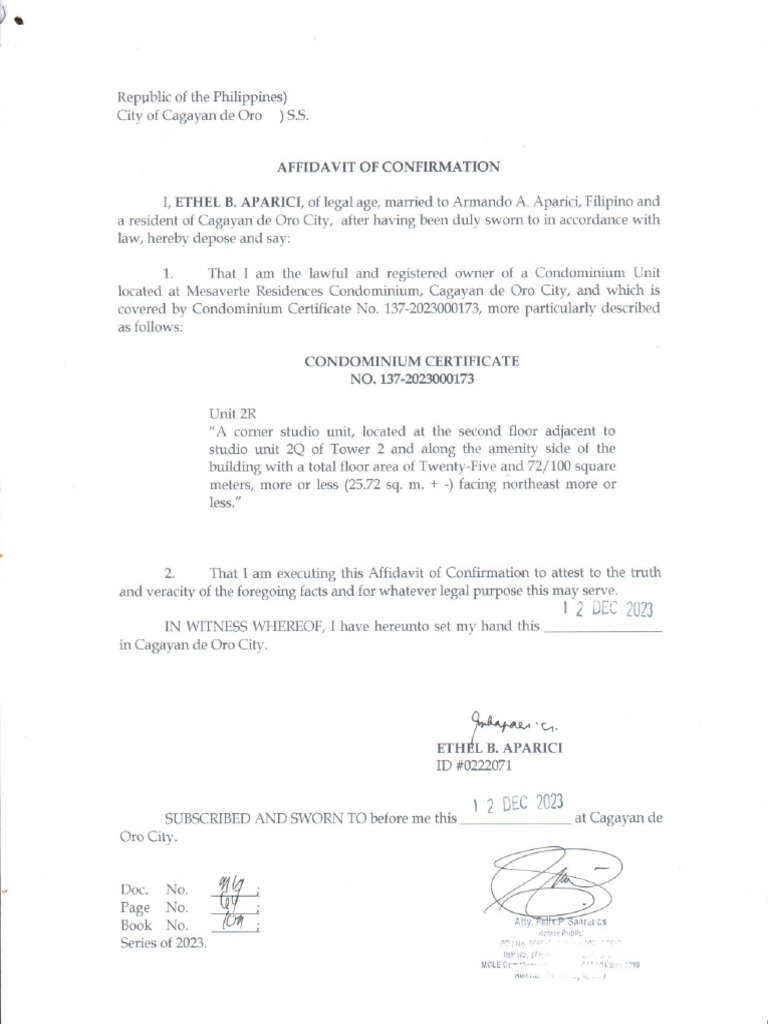 Sample - Affidavit of Confirmation | PDF