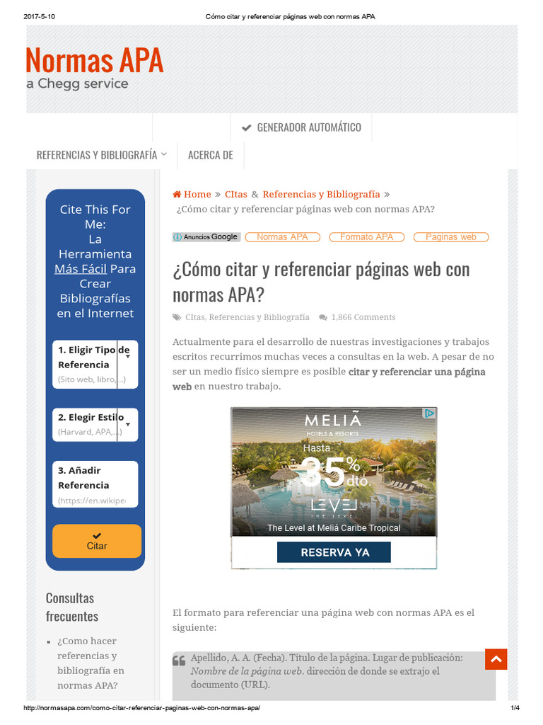 Cómo Citar y Referenciar Páginas Web Con Normas APA | PDF | Estilo apa ...