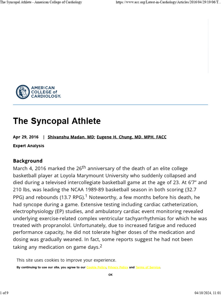 The Syncopal Athlete - American College of Cardiology | PDF ...