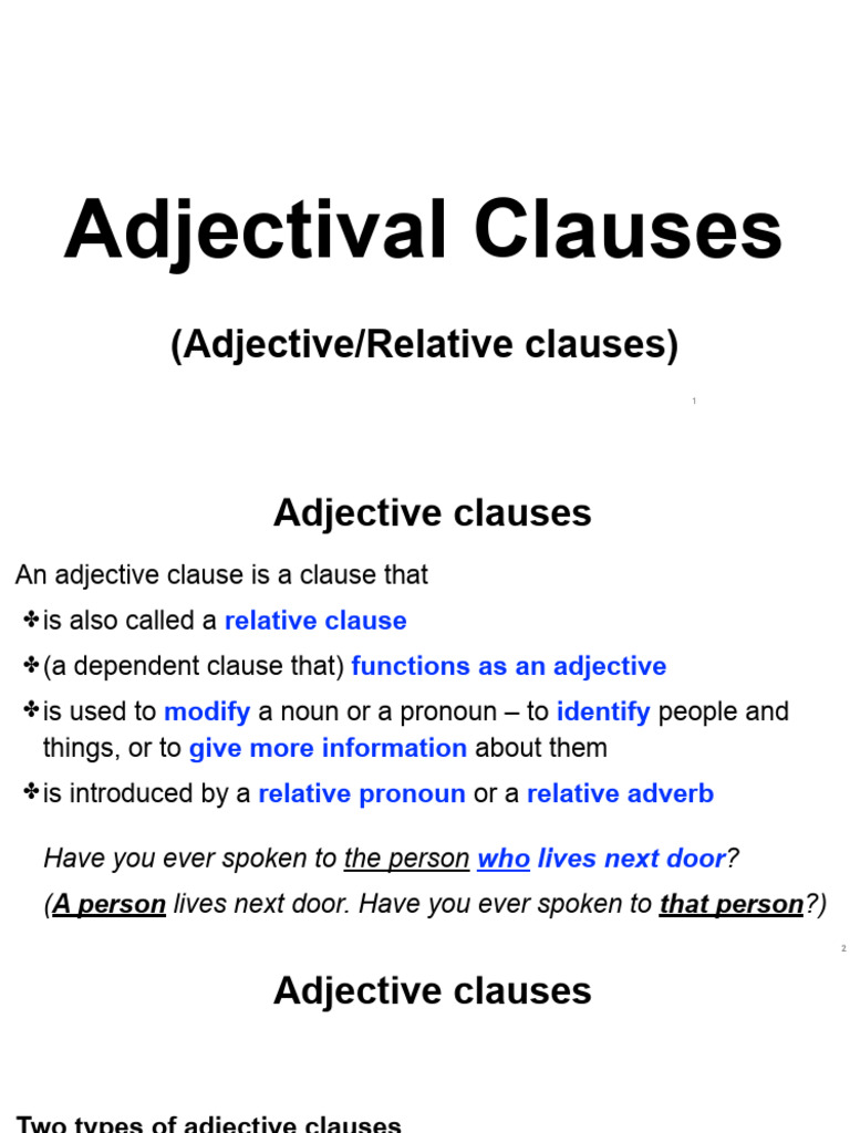 Adjective Clauses | PDF | Adjective | Language Mechanics