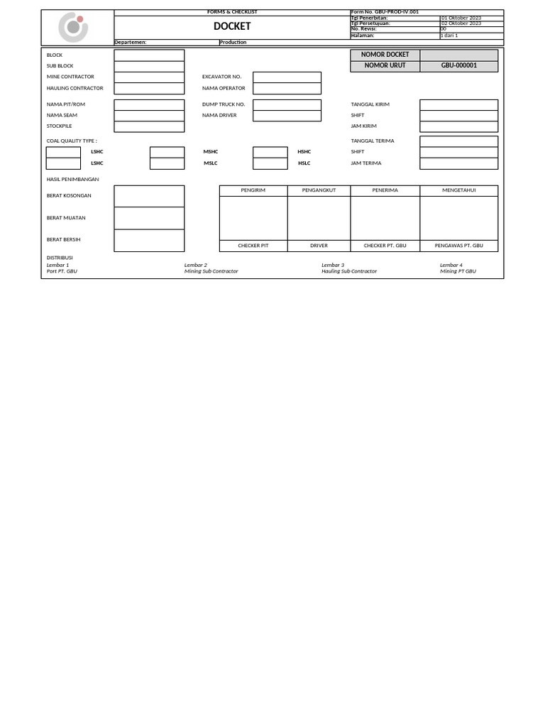 FORM-GBU-PROD-IV.001 - Docket Pit Coal Hauling | PDF