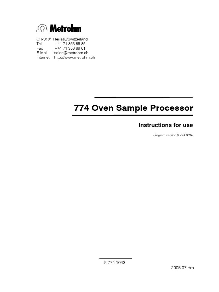 Metrohm 774 Oven Sample Processor | PDF | Fuse (Electrical) | Electrical Connector