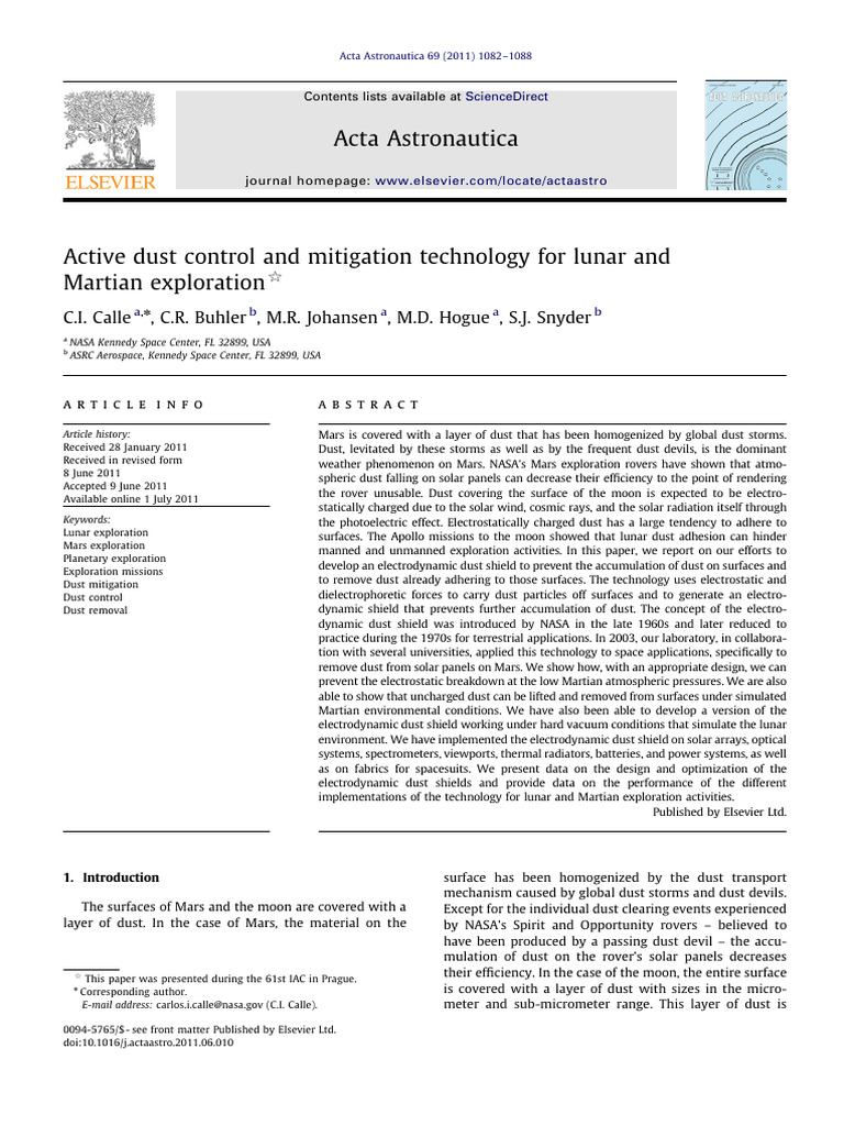 Electrodynamic Dust Control for Space Exploration | PDF | Dust | Mars