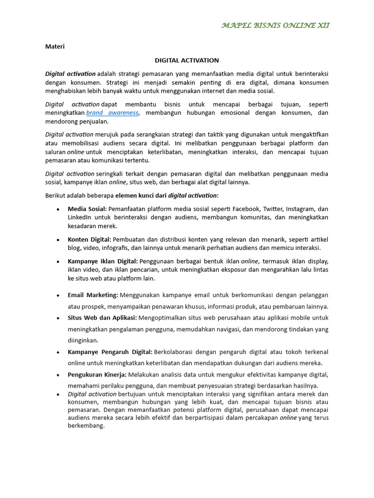 Strategi Digital Activation Efektif | PDF