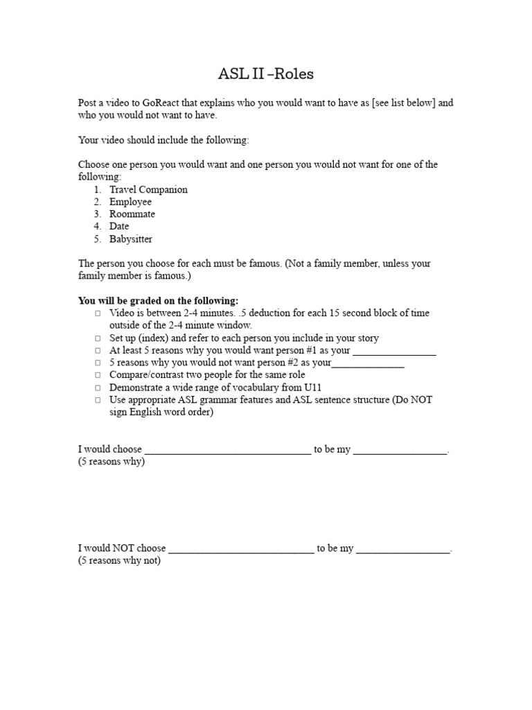 ASL II - Roles | PDF