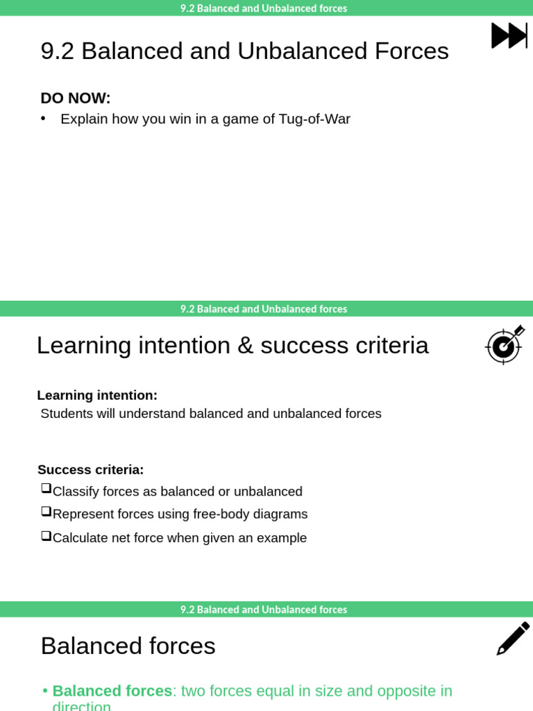 Balanced and Unbalanced Forces | PDF | Force | Applied And Interdisciplinary Physics