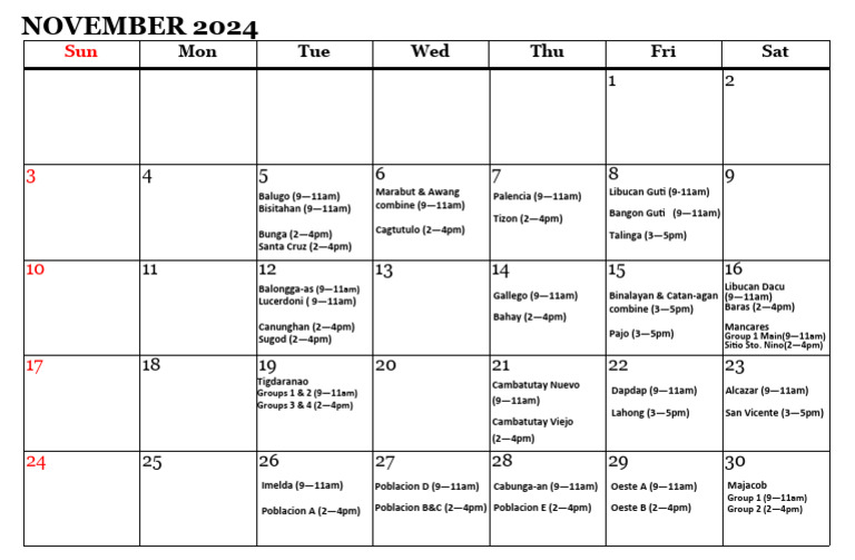 FDS NACPHIL Schedule For November | PDF