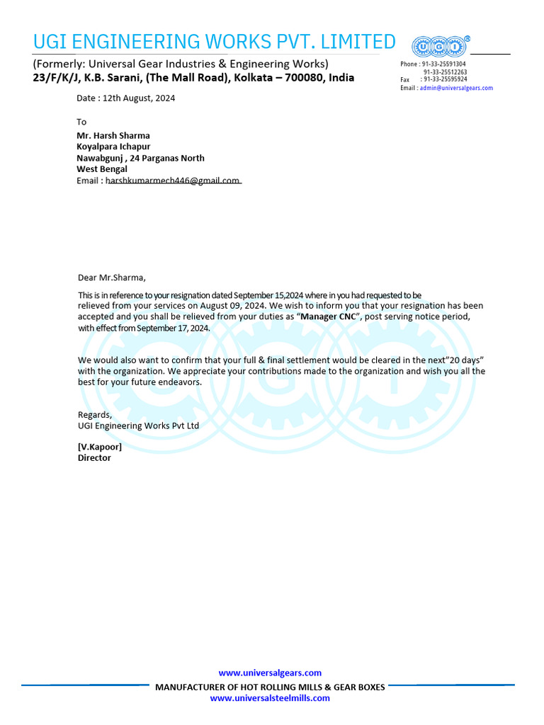 Relieving Letter HARSH PDF | PDF