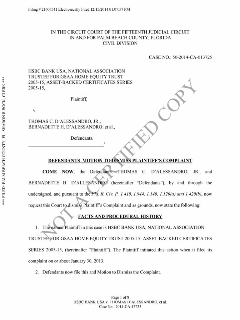 MOTION TO DISMISS | PDF | Pleading | Foreclosure