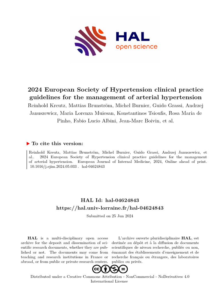 2024 European Society of Hypertension Clinical Practice Guidelines For The Management of ...