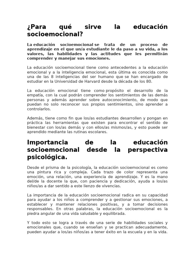 Educación Socioemocional | PDF | Las emociones | Aprendizaje