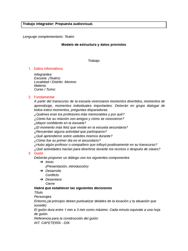 Lenguaje Complementario Teatro 6to-1 | PDF